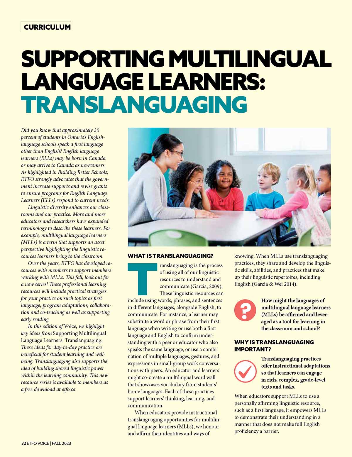 Supporting Multilingual Language Learners: Translanguaging | ETFO Voice