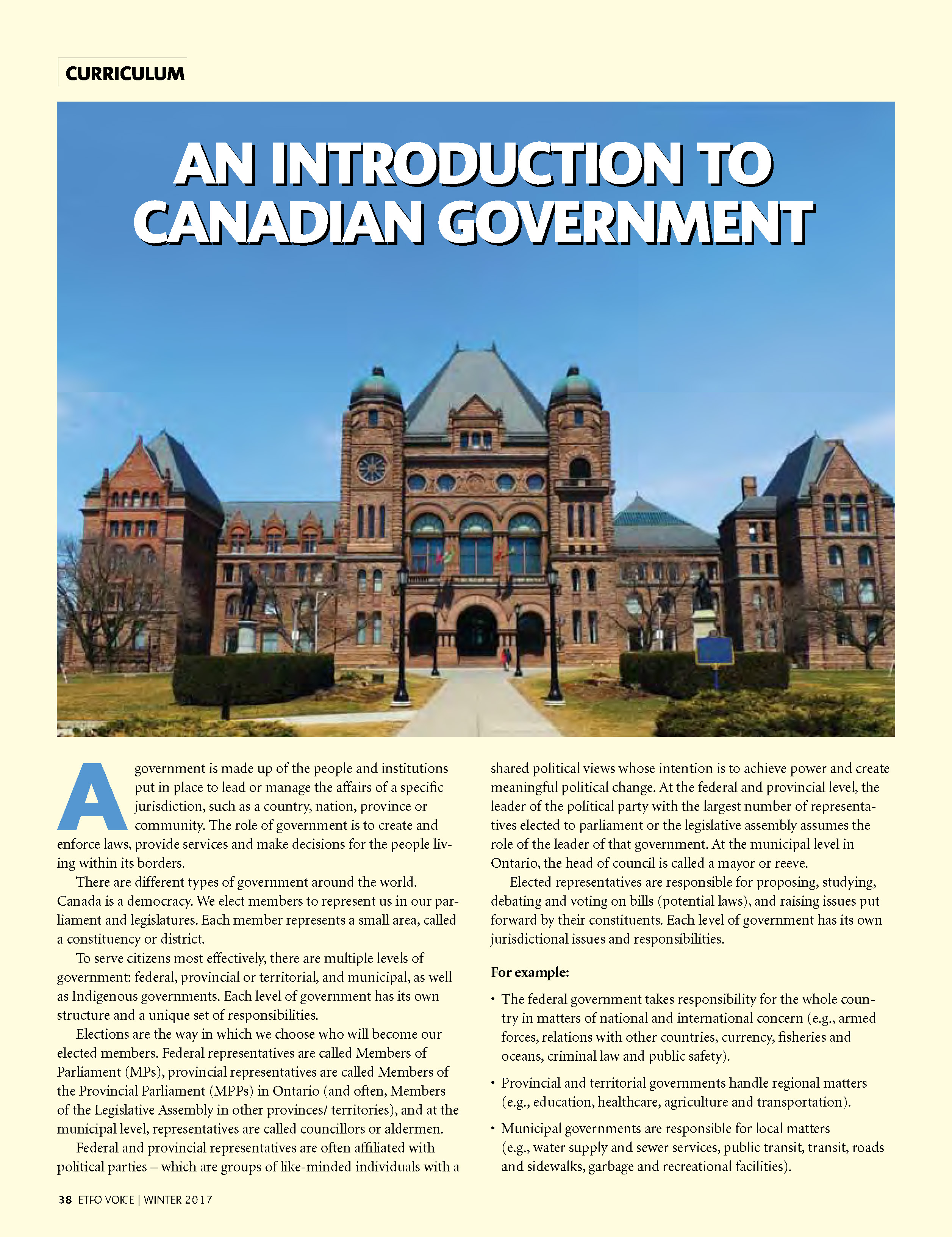 An Introduction to Canadian Government | ETFO Voice